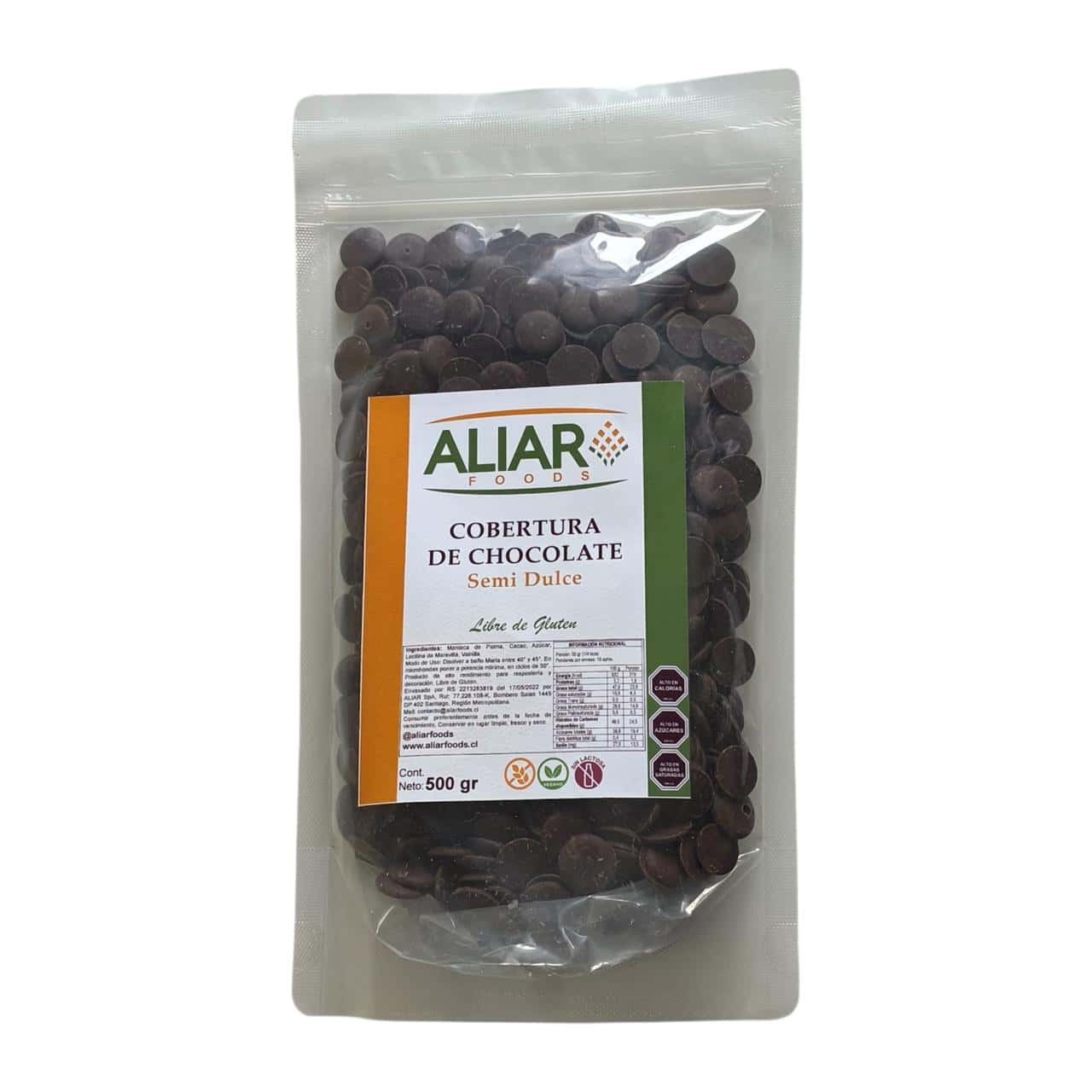 Baño de Chocolate Cobertura Semi Dulce x 500 gr Aliar Foods Sin Gluten ...